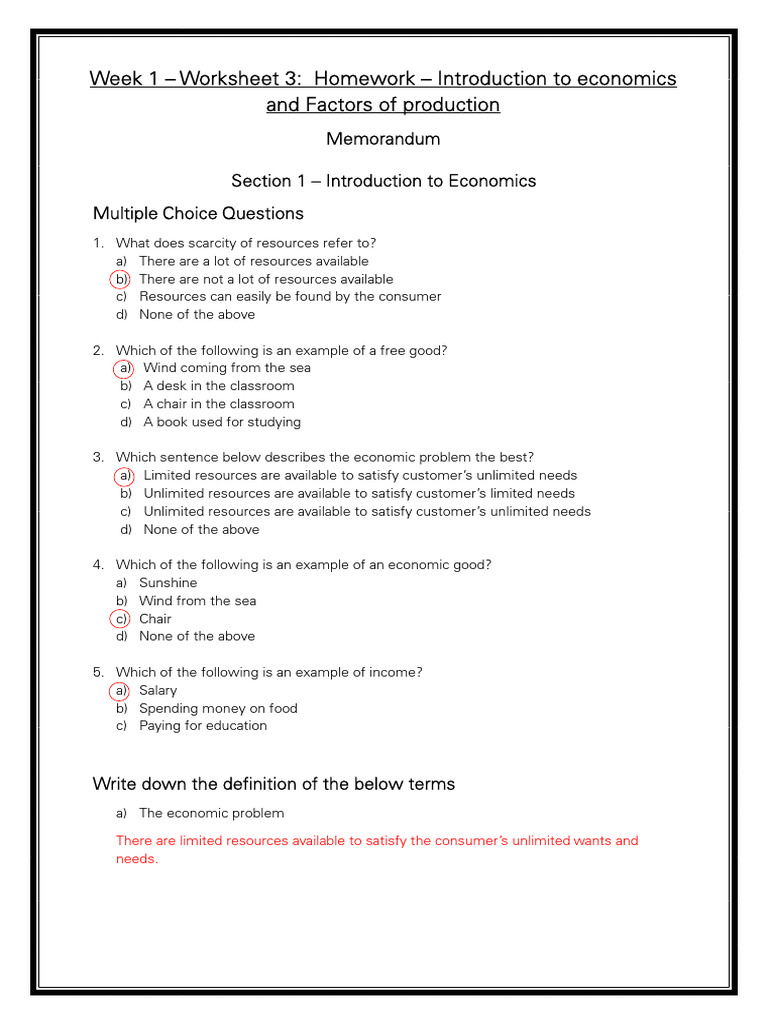 Memo - Worksheet 3 - Homework - Factors of Production | PDF | Factors ...