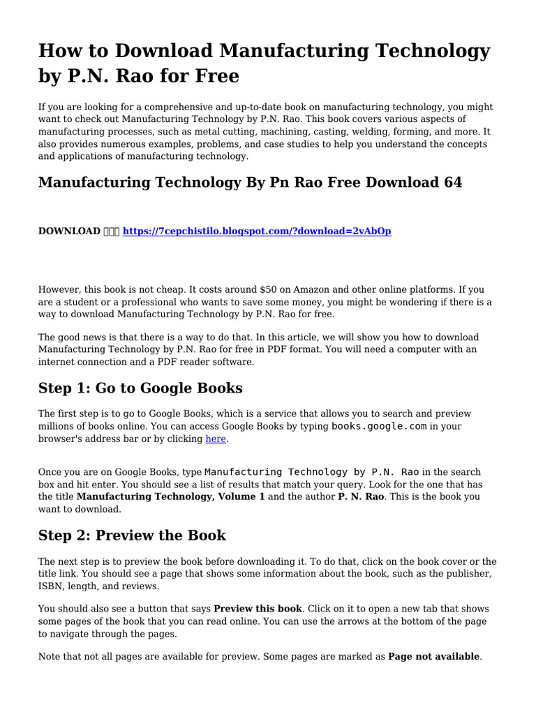 Free Manufacturing Tech Book Guide | PDF