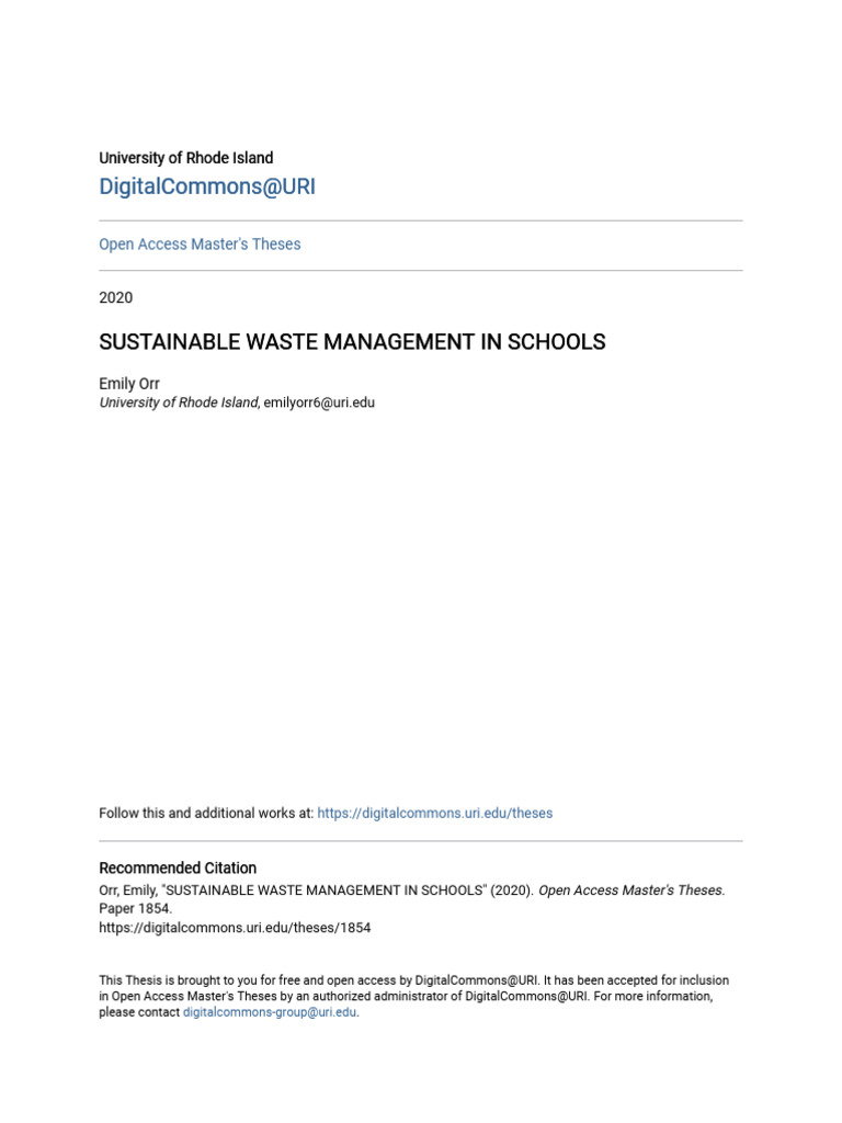 Sustainable Waste Management in Schools | PDF