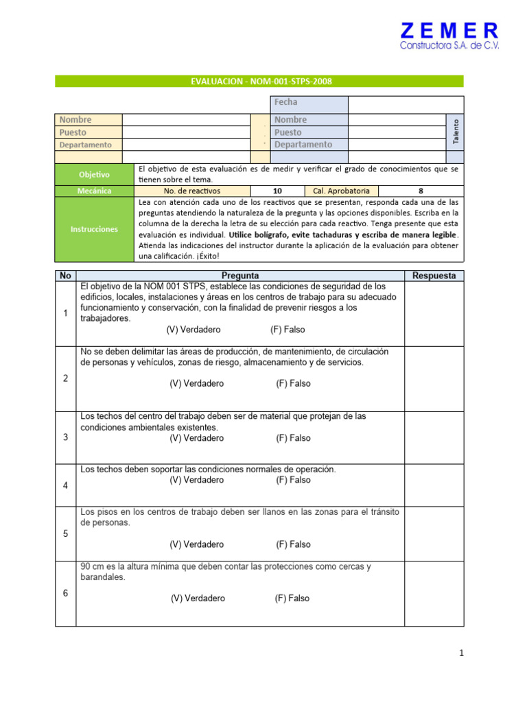 Evaluación de la NOM-001-STPS-2008 | PDF
