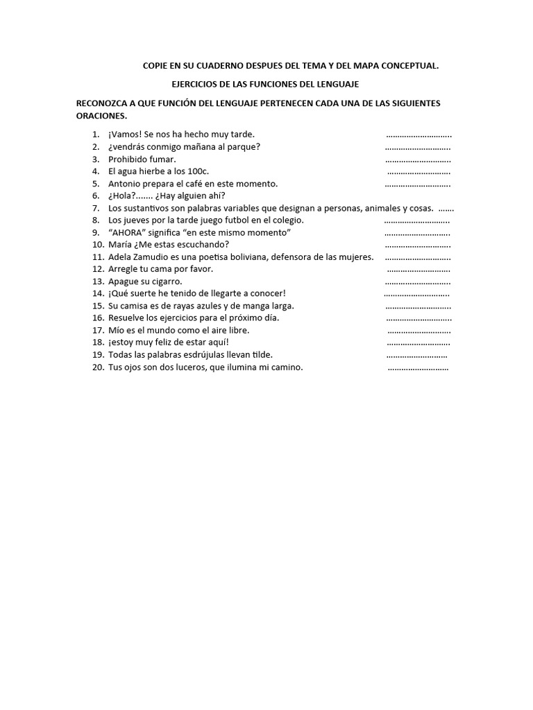 Ejercicios de Funciones del Lenguaje | PDF | Estudios de idiomas extranjeros | Libros para ...