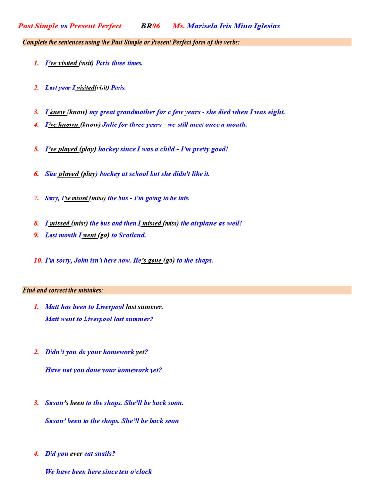 Simple Past & Present Perfect | PDF