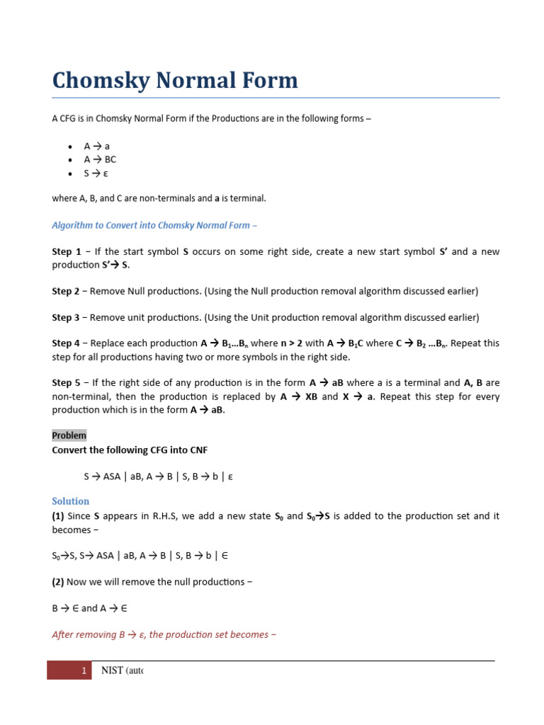 Chomsky and Greibach Normal Form | PDF | Theory Of Computation | Syntax