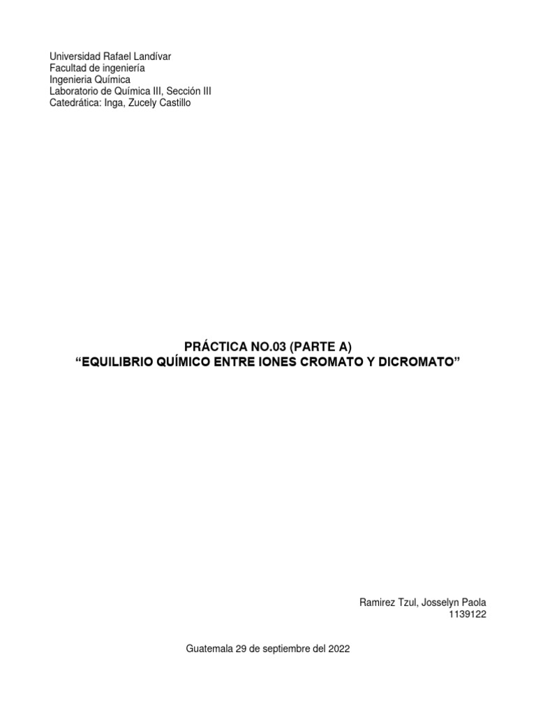 Equilibrio entre iones cromato y dicromato | PDF | Equilibrio químico ...