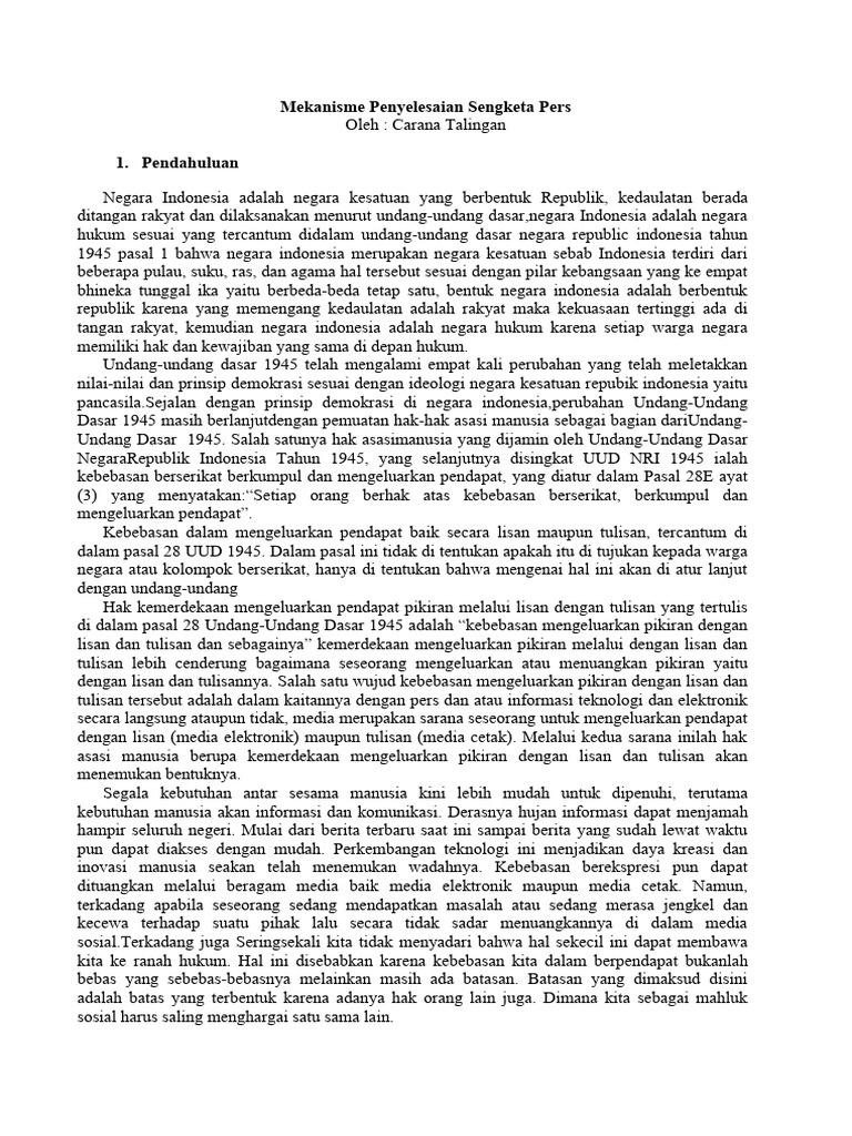 Mekanisme Penyelesaian Sengketa Pers | PDF