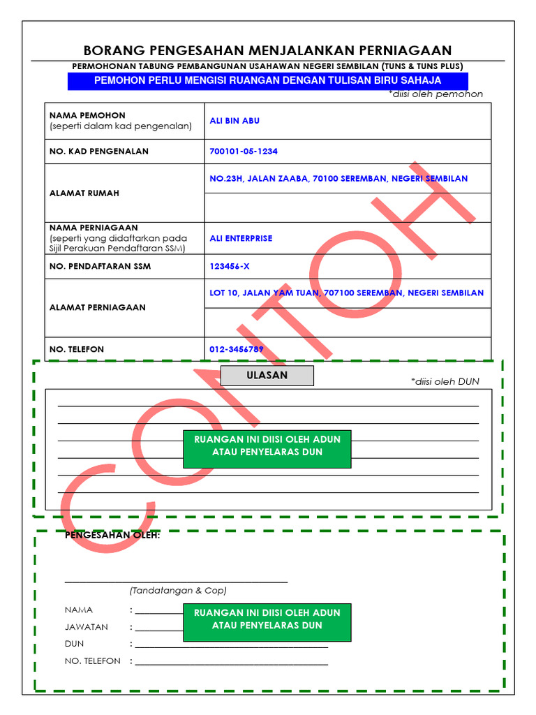 Contoh Borang Pengesahan Menjalankan Perniagaan Pdf
