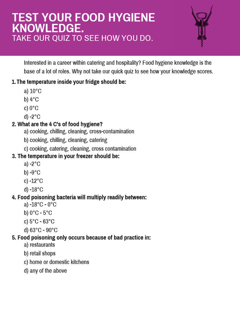 Test Your Food Hygiene Knowledge. PDF Question and Answers | PDF