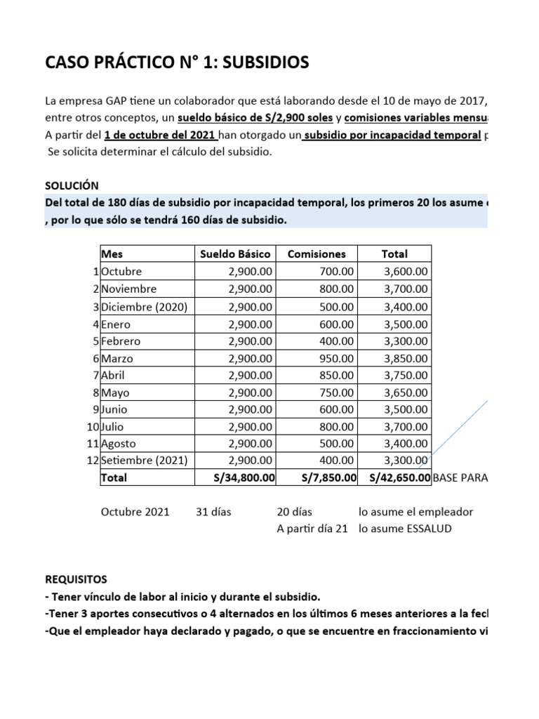 CASOS PRÁCTICOS LABORALES - SUBSIDIOS | PDF