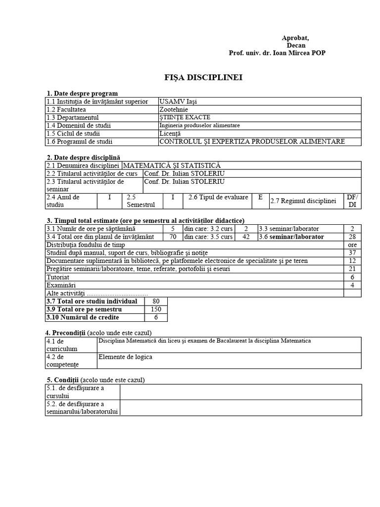 Stoleriu I Fisa Disciplinei Matematica Si Statistica CEPA&ZOO Sem I ...