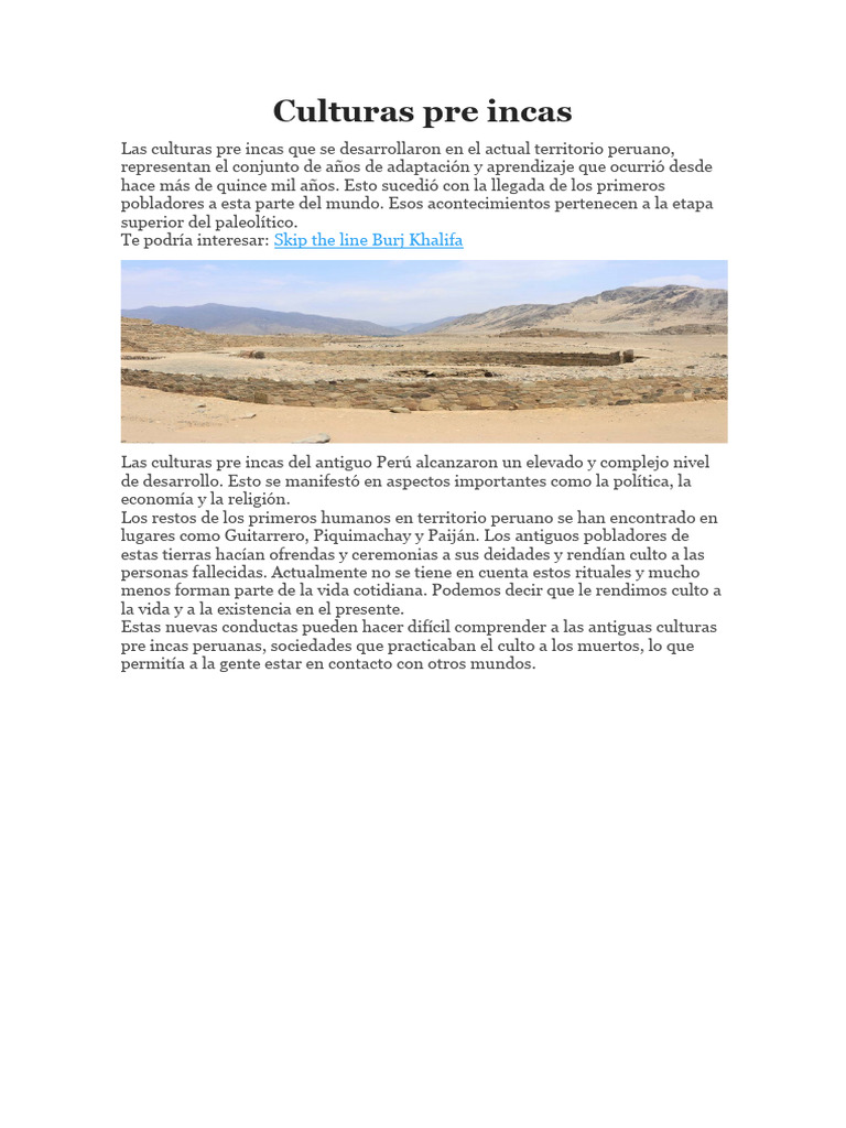 Culturas Pre Incas | PDF | Perú | Imperio Inca