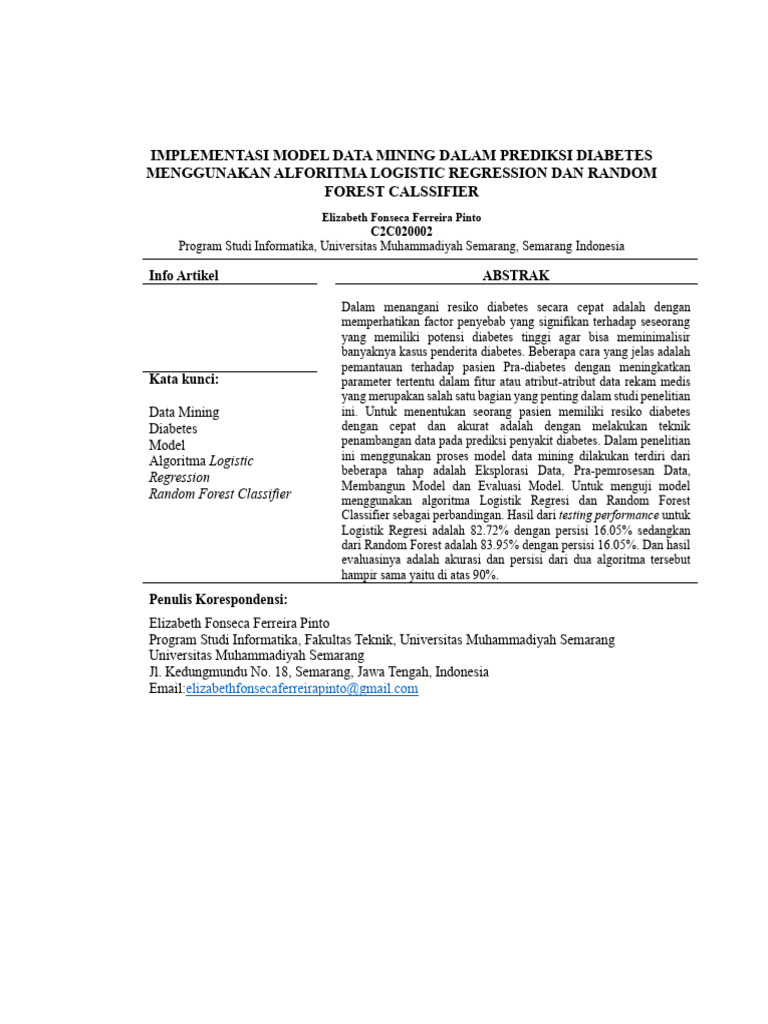 Implementasi Model Data Mining Dalam Prediksi Diabetes Menggunakan ...