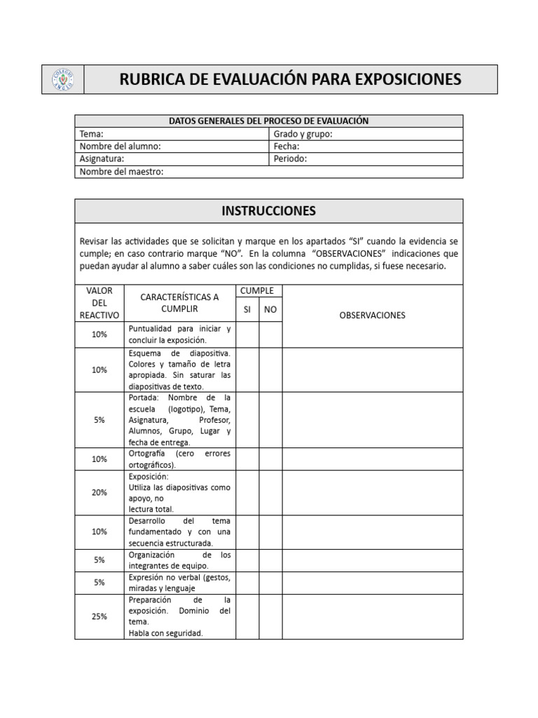 Rubrica de Evaluacion para Exposiciones | PDF
