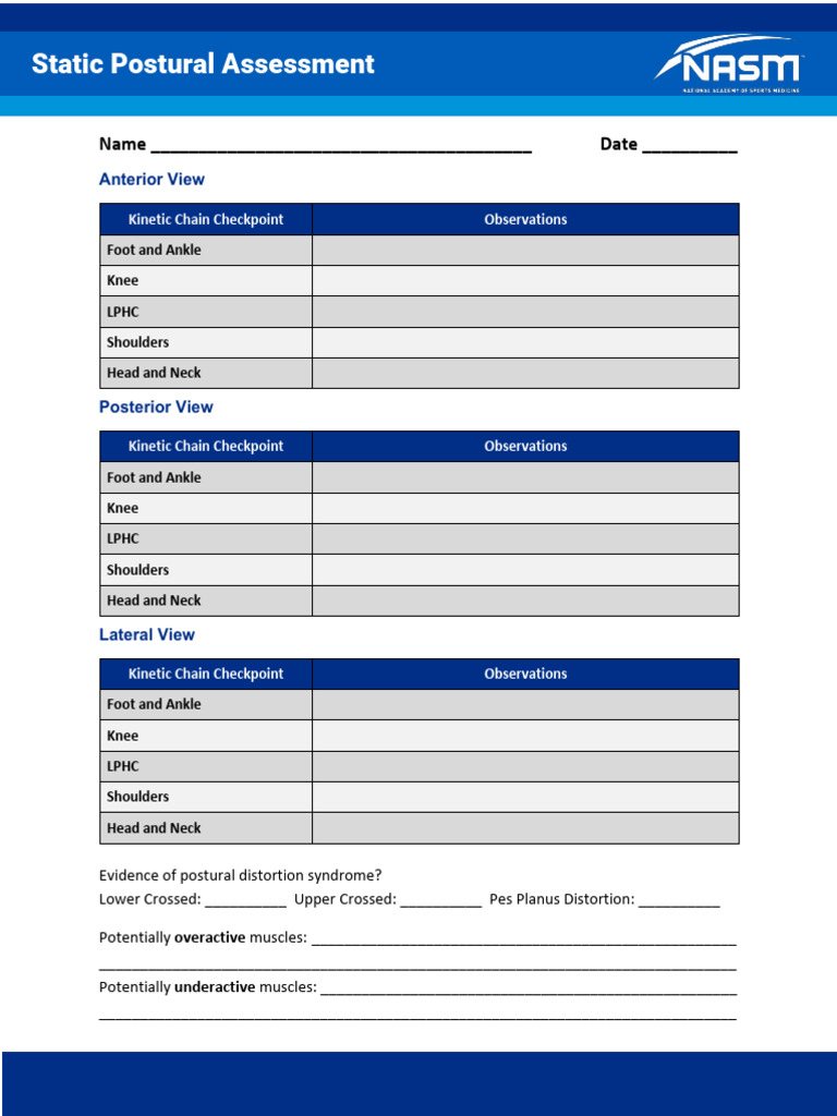 CPT7 Static Posture Assessment | PDF