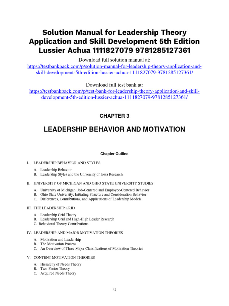 Leadership Theory Application and Skill Development 5th Edition Lussier ...