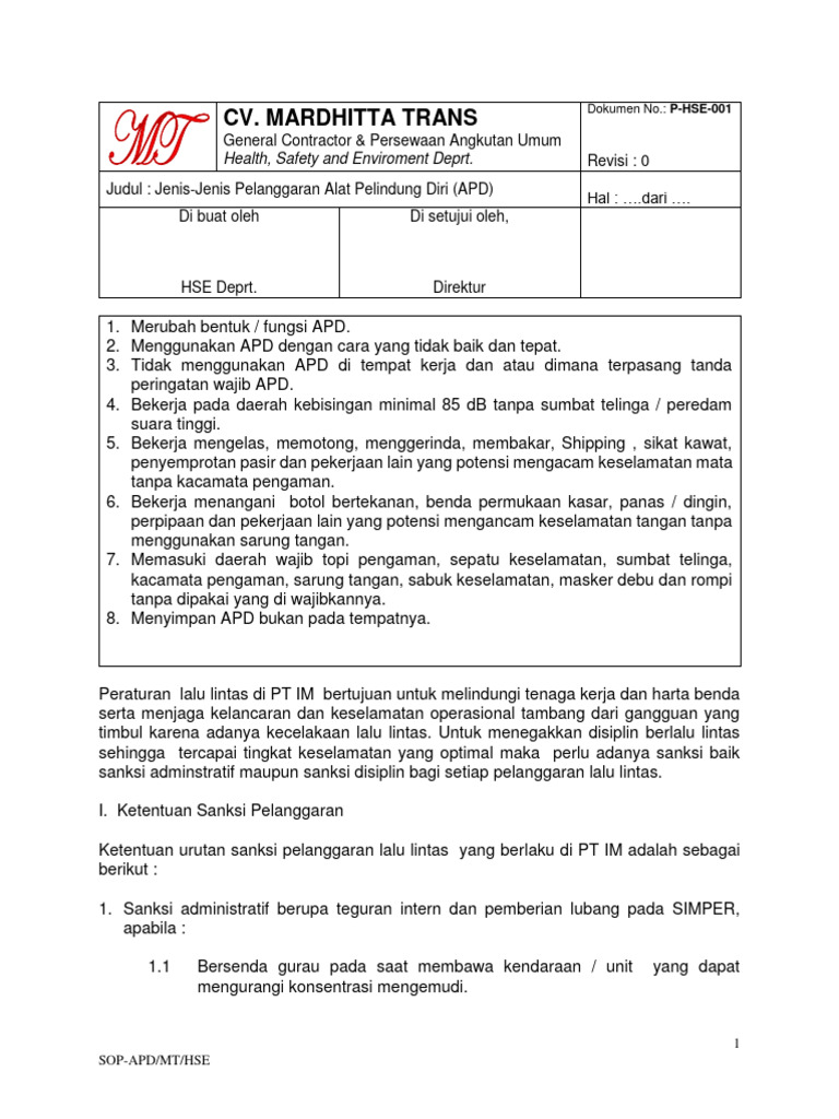 Prosedur Penggunaan APD | PDF