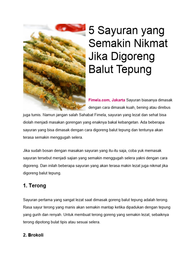 5 Sayuran Yang Semakin Nikmat Jika Digoreng Balut Tepung | PDF
