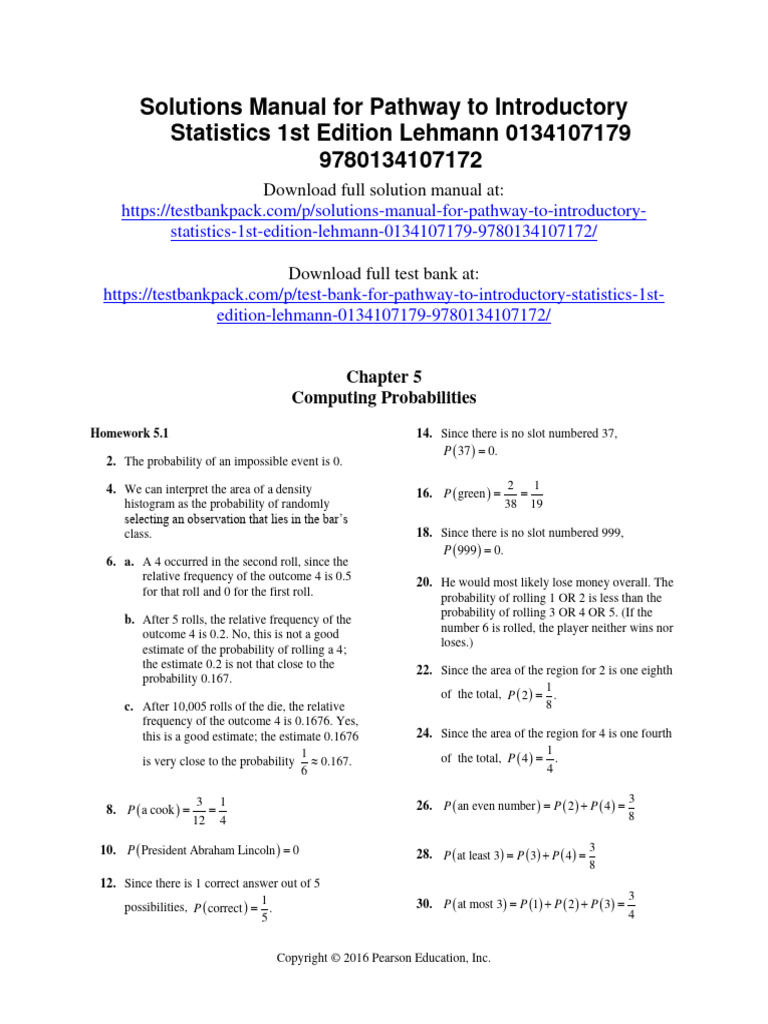 Pathway To Introductory Statistics 1st Edition Lehmann Solutions Manual 1 | PDF