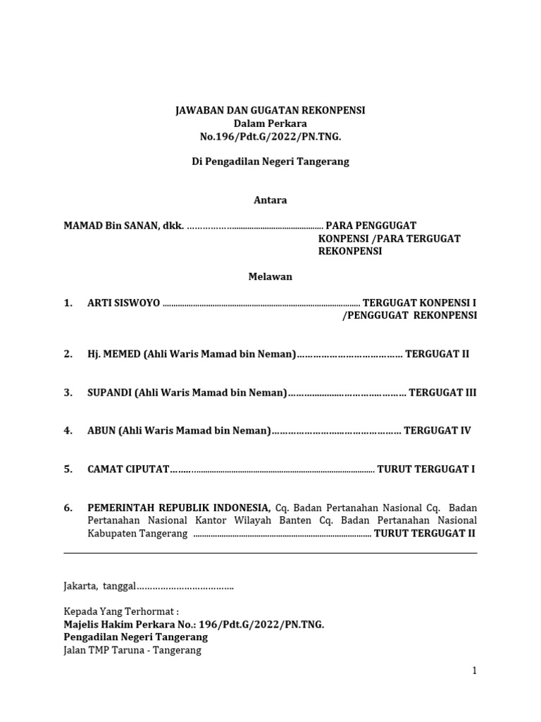 Contoh Format jawaban Perdata | PDF