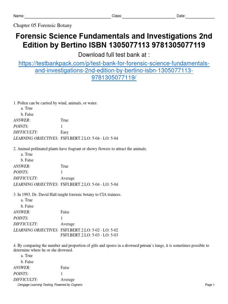 Forensic Science Fundamentals and Investigations 2nd Edition Bertino ...