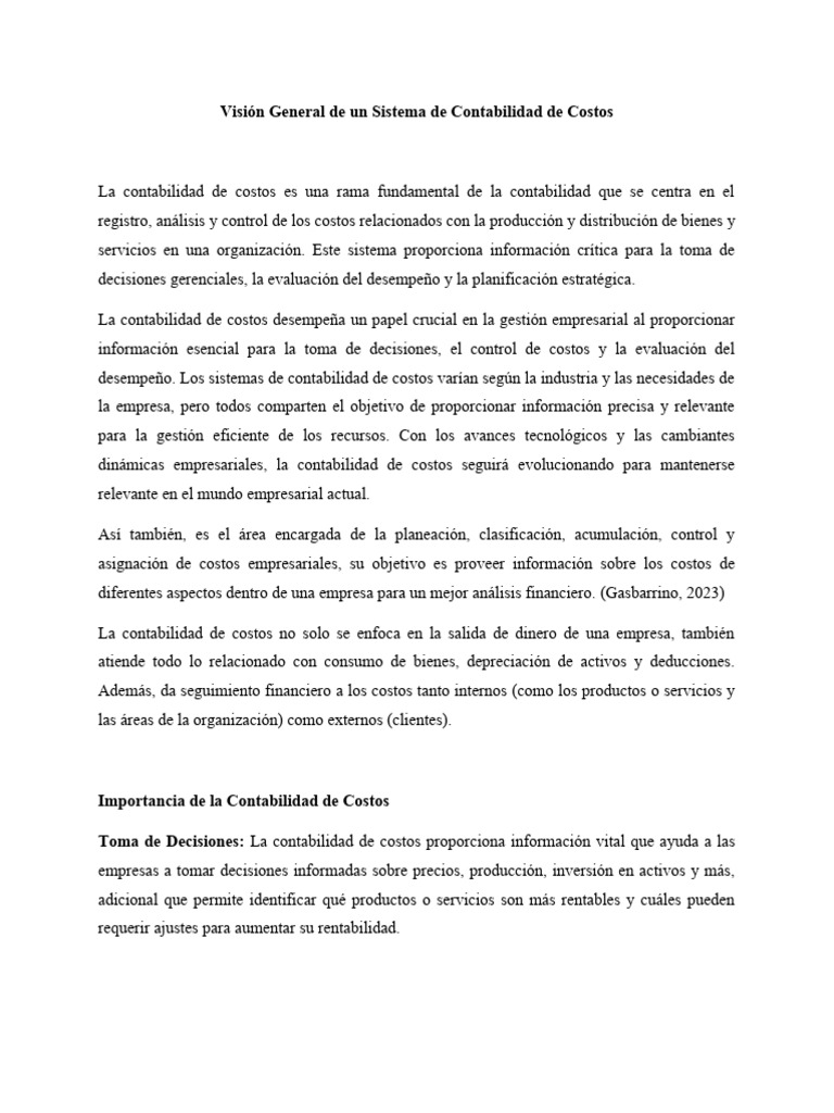 Vision General de Un Sistema de Contabilidad de Costos | PDF