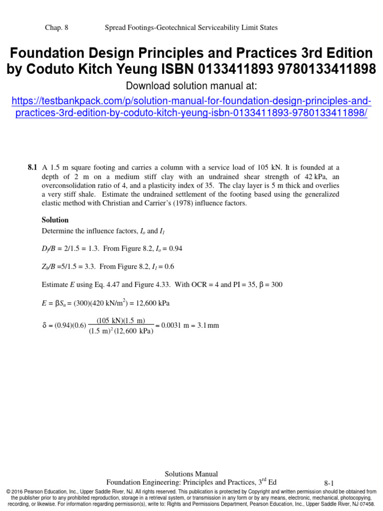 Foundation Design Principles and Practices 3rd Edition Coduto Solutions Manual 1 | PDF