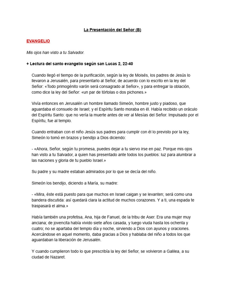 H - La Presentación Del Señor (B) | PDF