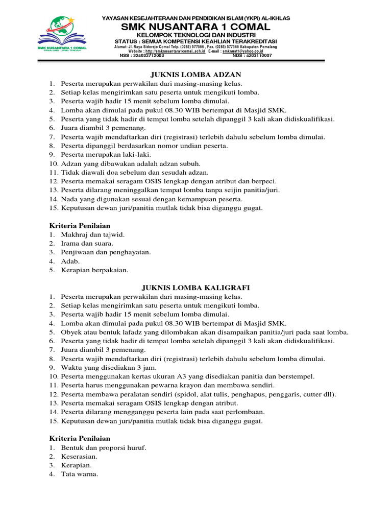 Juknis Lomba Adzan Dan Kaligrafi | PDF