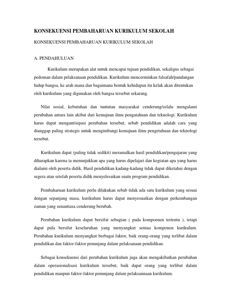 Konsekuensi Pembaharuan Kurikulum Sekolah | PDF | Karier & Perkembangan