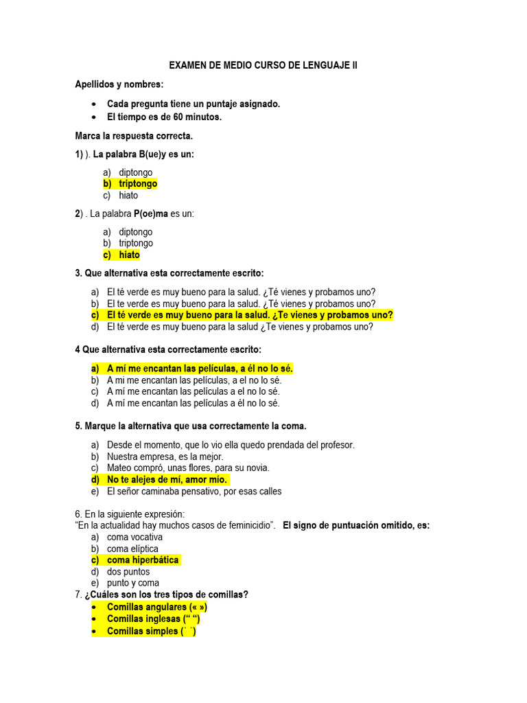 Examen Calificado de de Lenguaje Ii | PDF | Comillas Examen Calificado de de Lenguaje Ii | PDF | Comillas