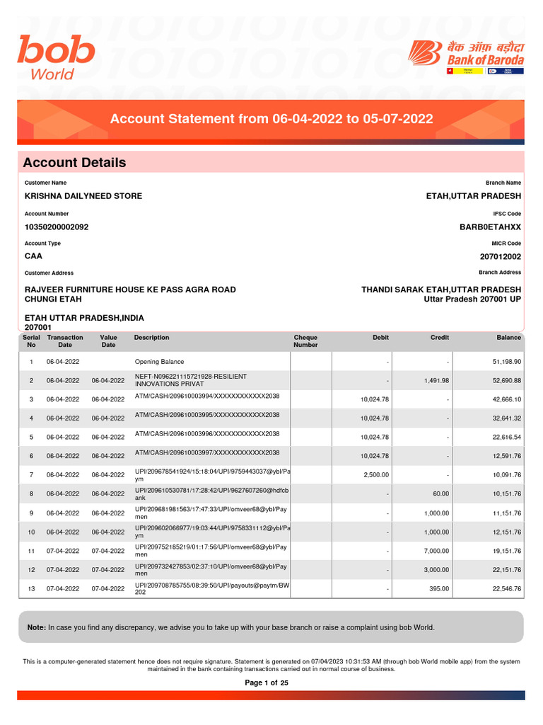 Account Statement | PDF | Debit Card | Cash