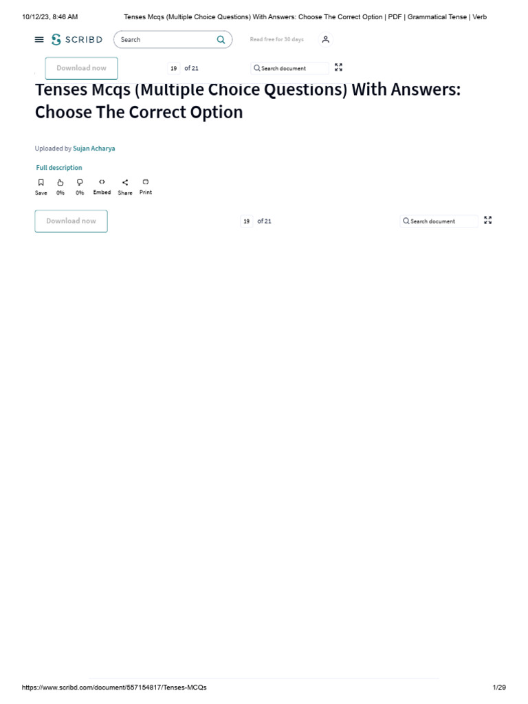 Tenses Mcqs (Multiple Choice Questions) With Answers - Choose The ...