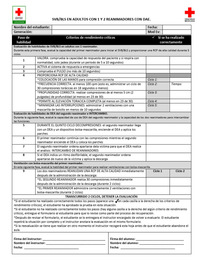 HOJA DE EVALUACION BLS ADULTO_LACTANTE | PDF | Reanimación ...