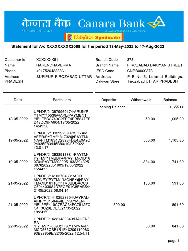 CANARA Statement | PDF