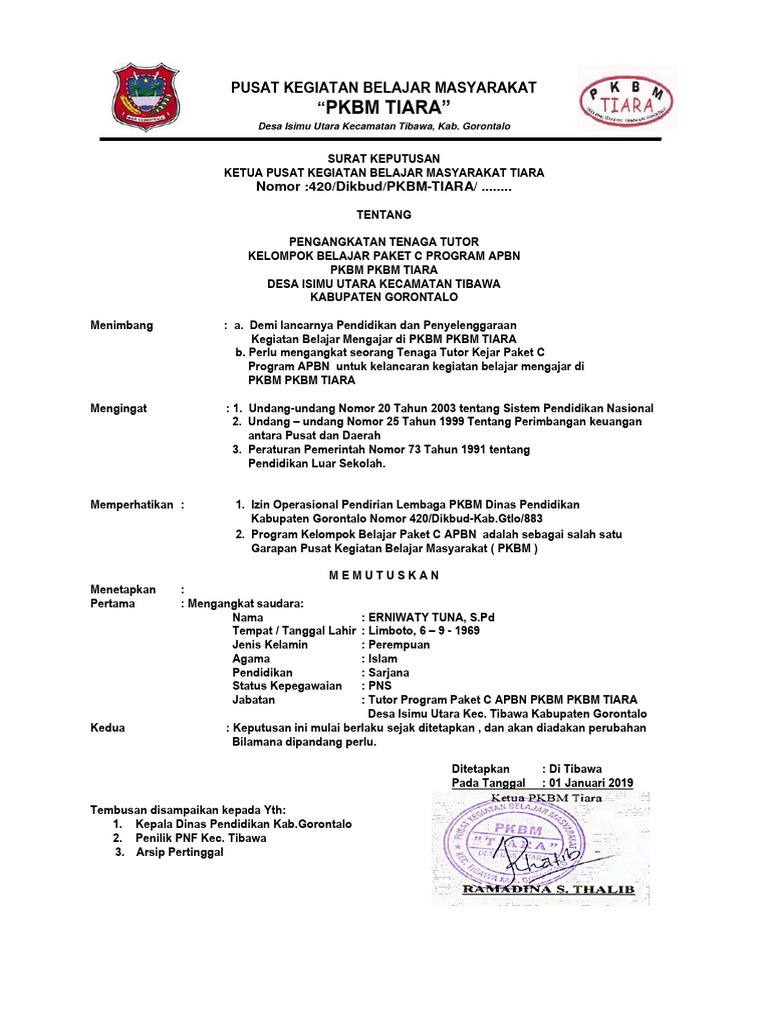 SK TUTOR PKBM Tiara | PDF