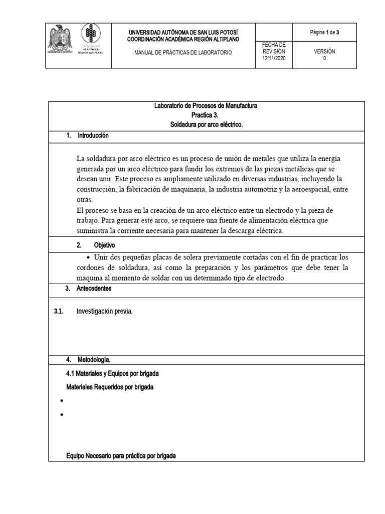 Practica 3 Soldadura Arco Electrico | PDF | Construcción | Soldadura