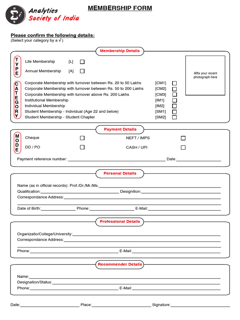 ASI Membership Form | PDF | Banks | Business Economics