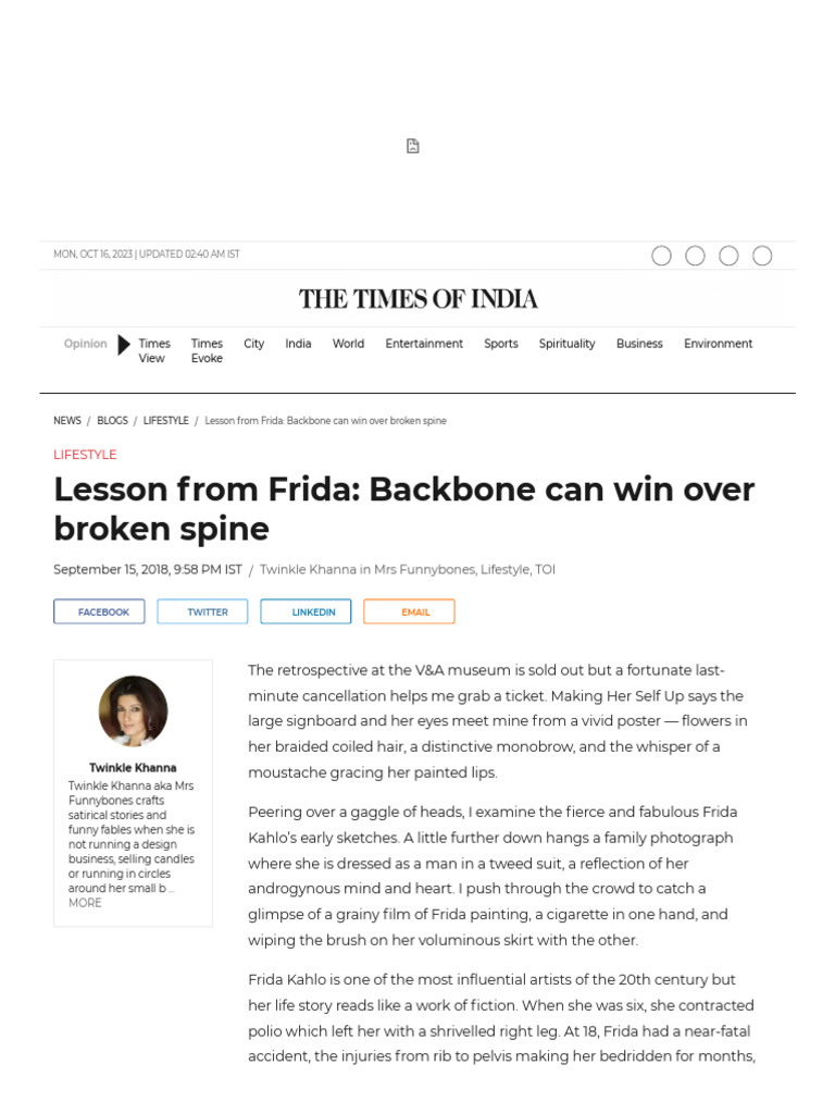 Lesson From Frida - Backbone Can Win Over Broken Spine | PDF