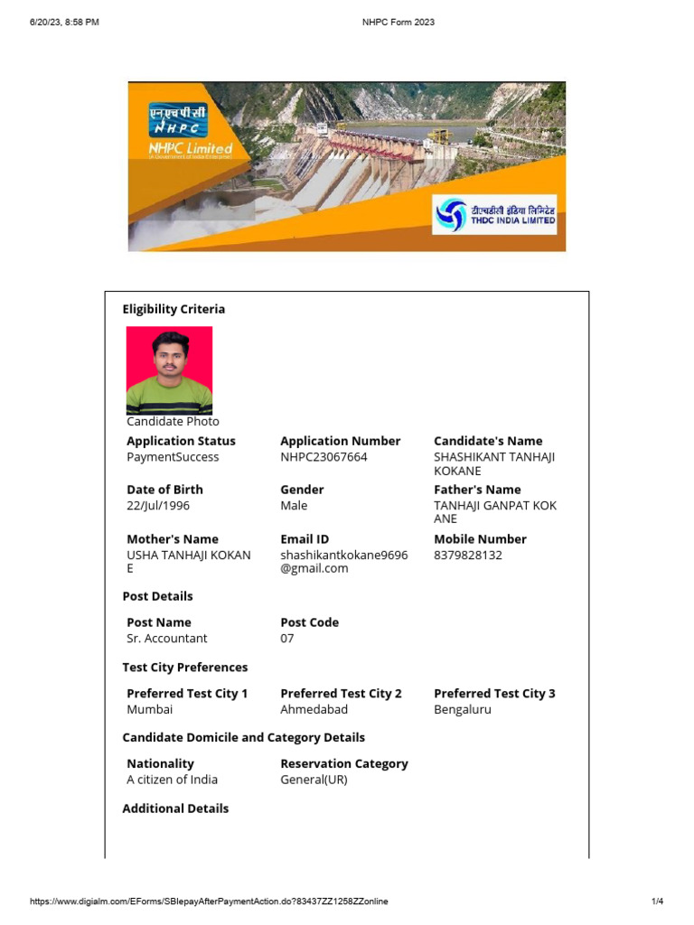 NHPC Form 2023 | PDF