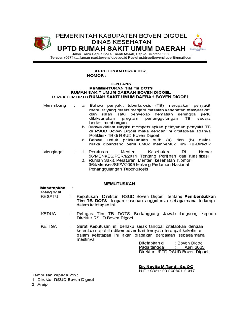 Adiba Fix - SK Pembentukan TIM TB RSUD Boven Digoel 2023 | PDF Adiba Fix - SK Pembentukan TIM TB RSUD Boven Digoel 2023 | PDF