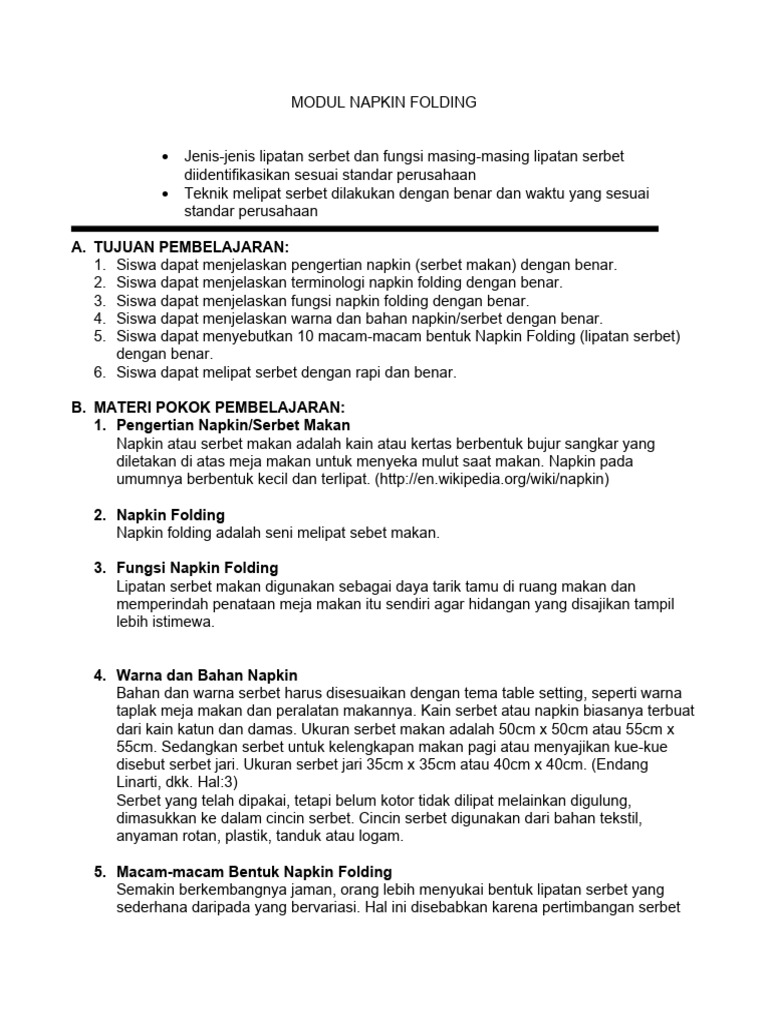 Modul Napkin Folding | PDF