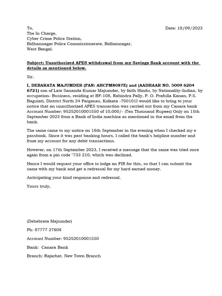 Cop Fraud Notice Letter | PDF