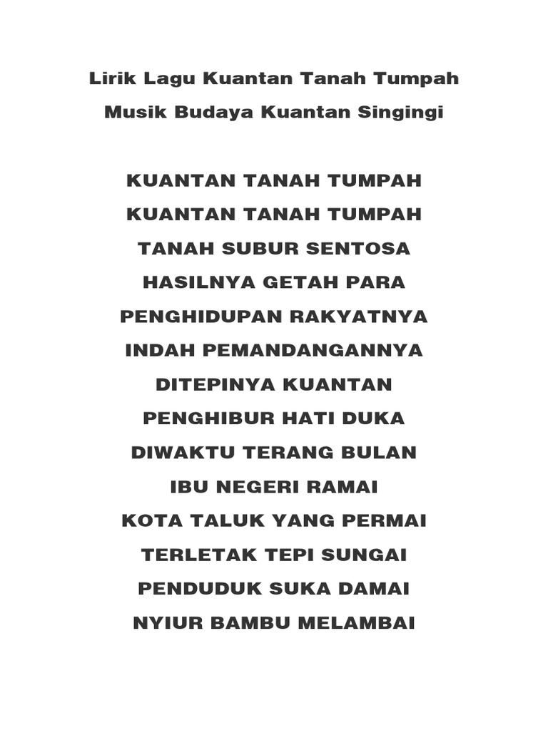 Lirik Lagu Kuantan Tanah Tumpah Musik Budaya Kuantan Singingi | PDF