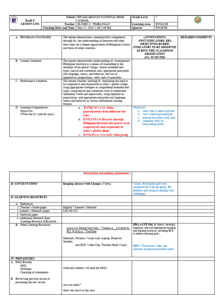 Cot 4 LP | PDF | Learning | Teachers