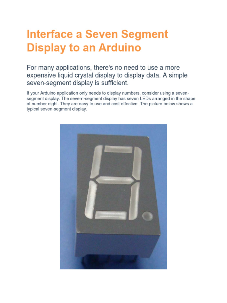 Interface A Seven Segment Display To An Arduino | PDF