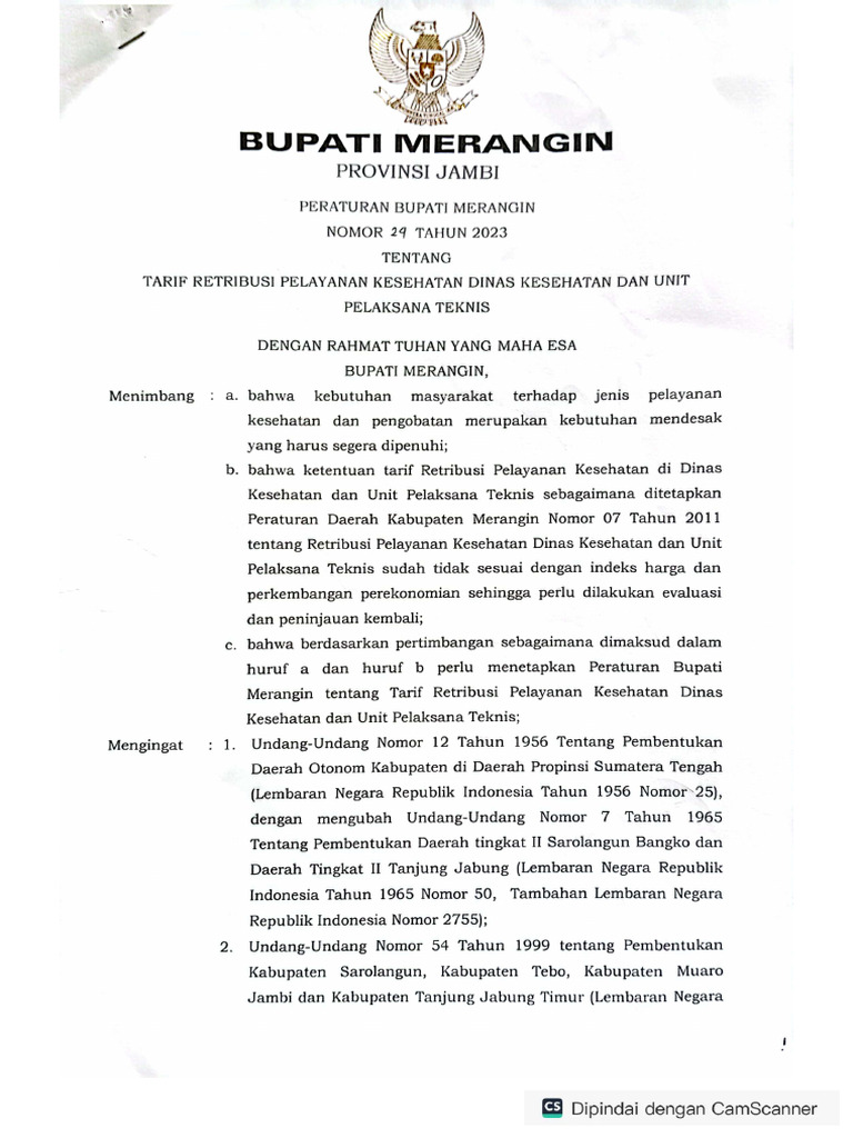 Perbup 2023 Retribusi | PDF