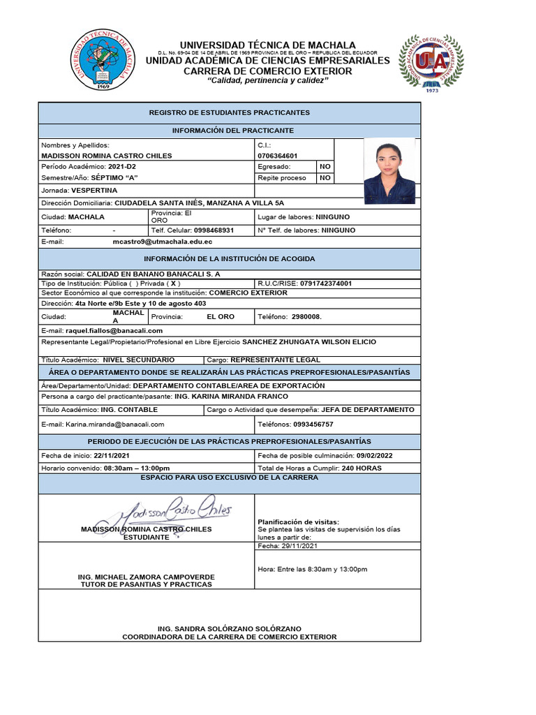 REGISTRO DEL ESTUDIANTE PRACTICANTE _ ROMINA CASTRO | PDF