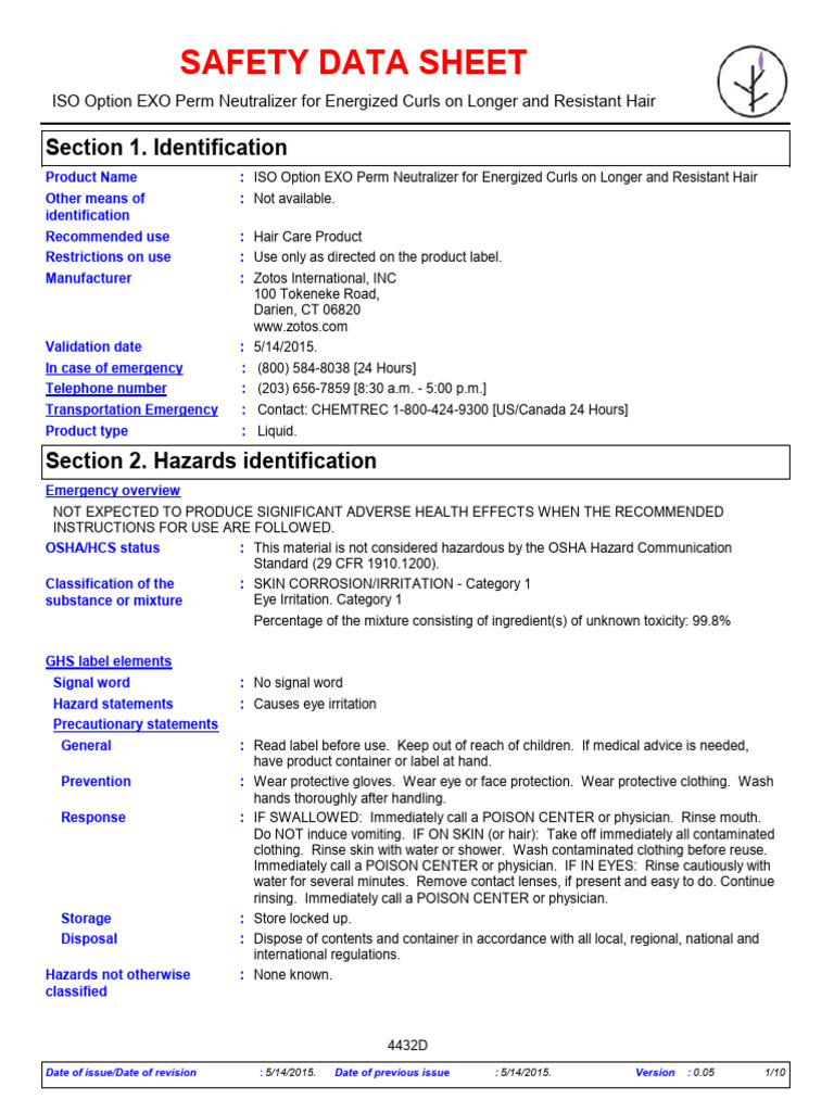 MSDS Hair Perm | PDF | Toxicity | Safety