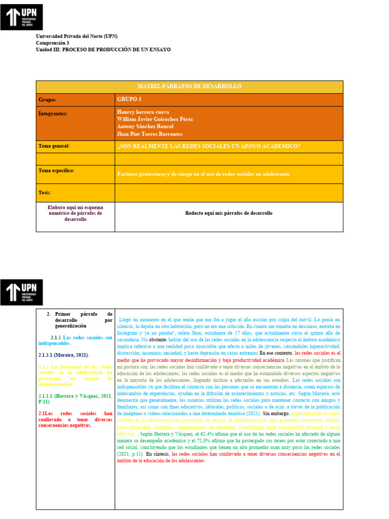 Matriz-Desarrollo s10 Comu3 Grupo 3 | PDF | Servicio de redes sociales | Adolescencia