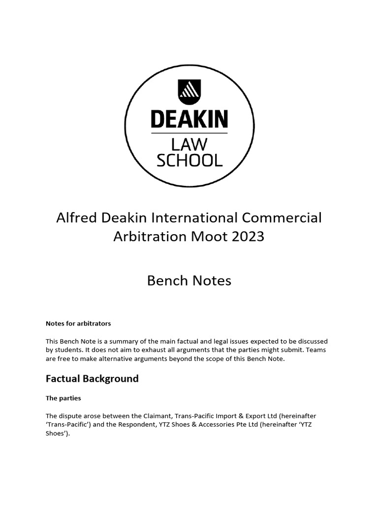 Bench Notes - 2023 Alfred Deakin ICA Moot | PDF | Evidence (Law ...