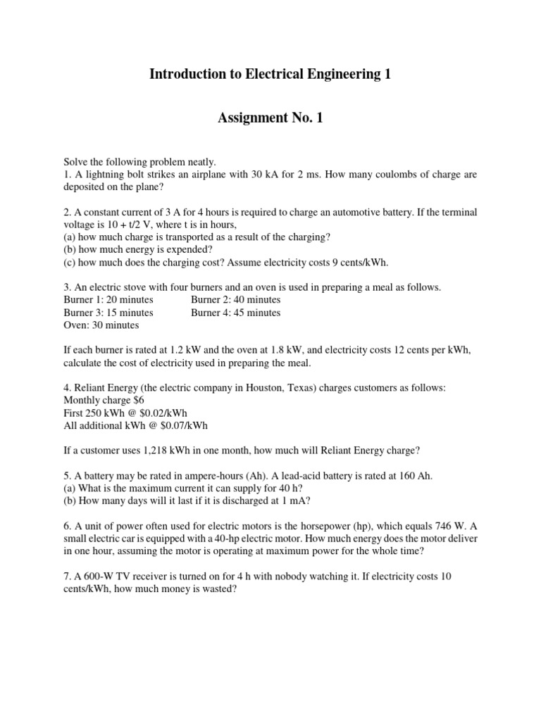 Introduction To Electrical Engineering Assignment No. 1 | PDF